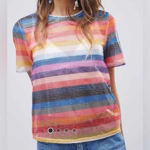 New Look | Tops | New Look Rainbow Sequined Tee | Poshmark